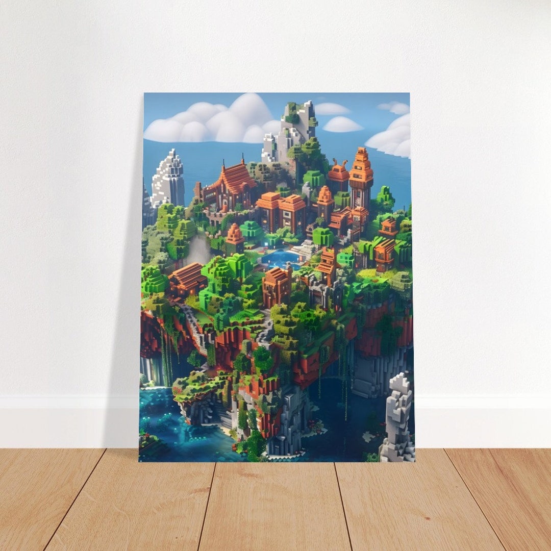 Minecraft City Village Poster for Gamer Bedroom Decor of Minecraft ...