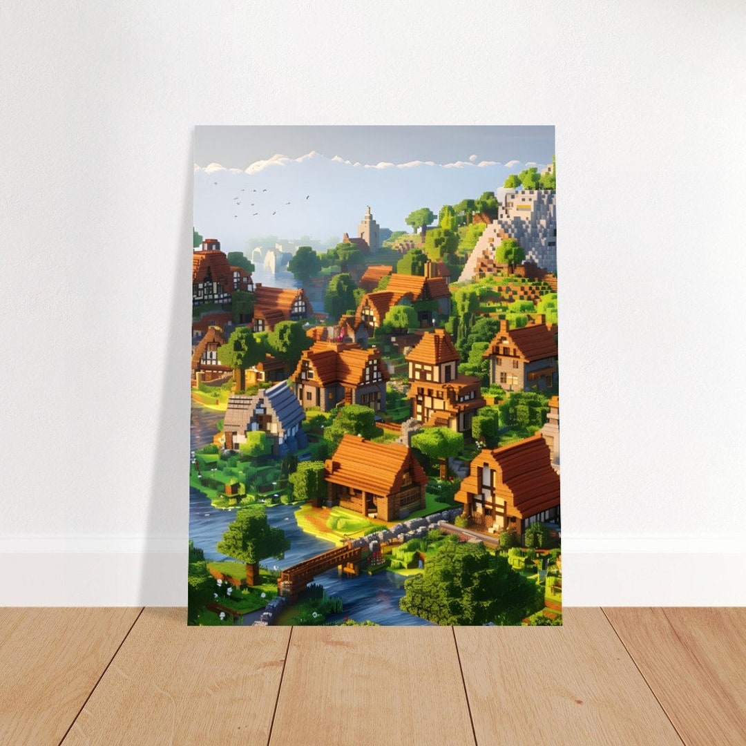 Colorful Minecraft Village Poster Artwork - Video Game Gift - Etsy