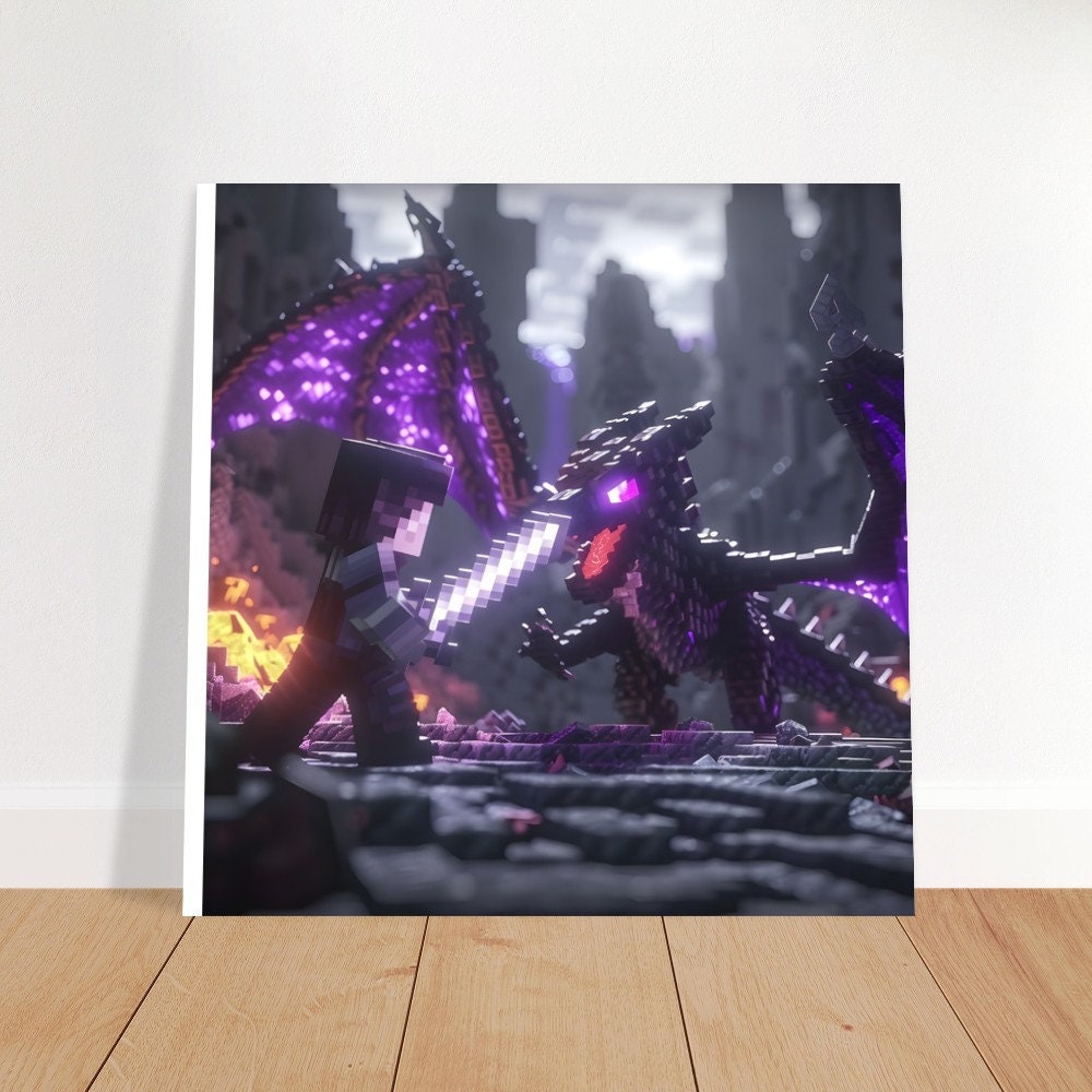 Minecraft Ender Dragon Poster - Gamer Decor - Minecraft Wall Art Print ...