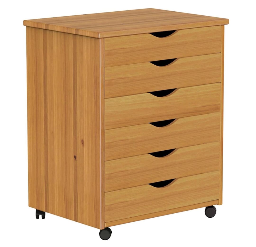 Adeptus 6-drawer Extra Wide Real Solid Wood Rolling Storage Cart ...