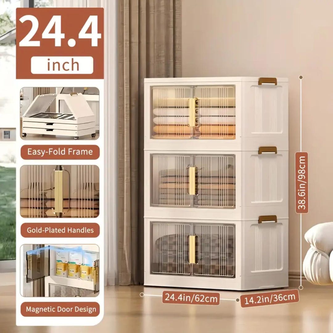 3 Tiers 24.4 Inch Wide Rolling Plastic Storage Bins With Lids ...