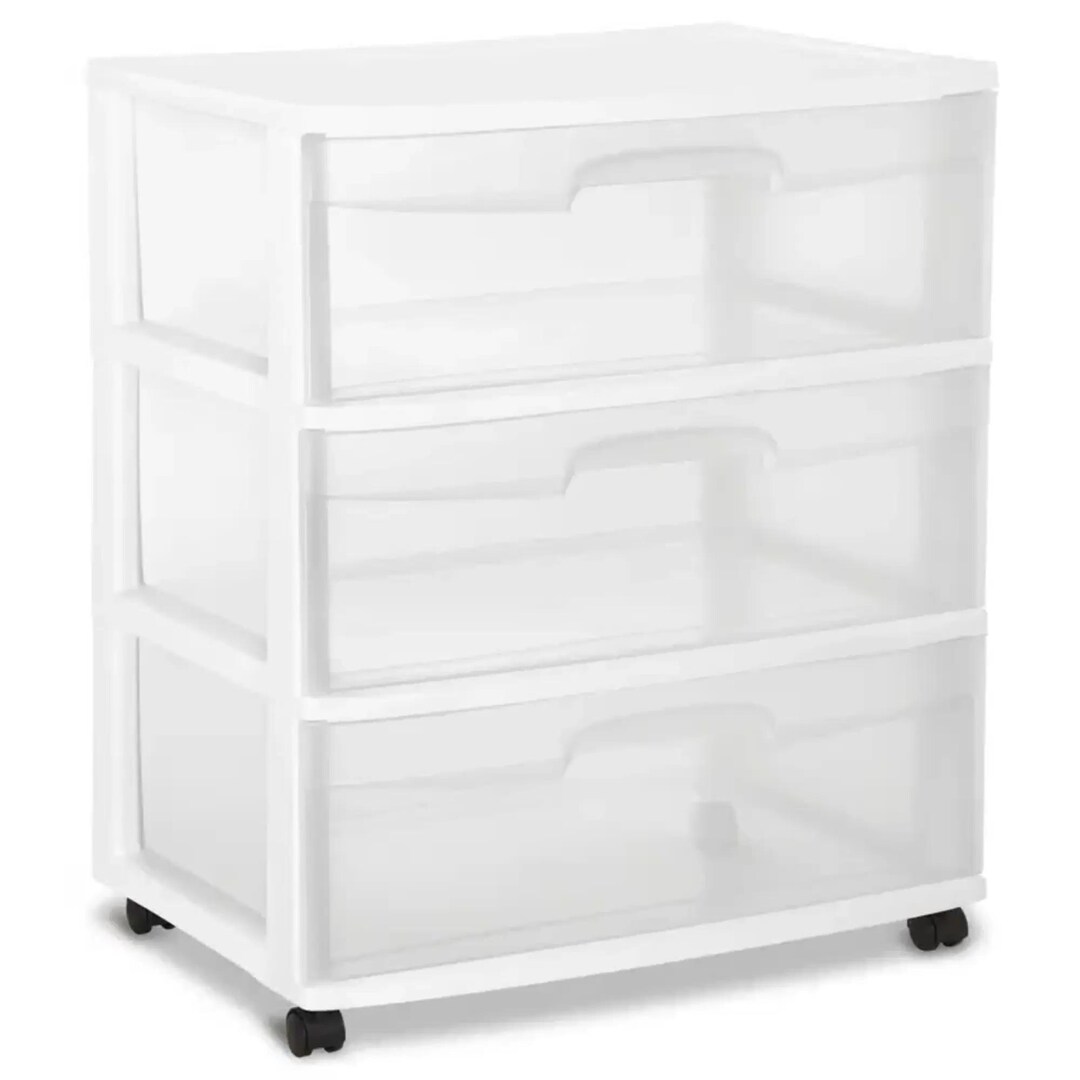 STERILITE 3 Drawers Wide Rolling Storage Cart, for Craft Office Home ...