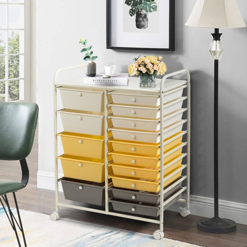 15-drawer Utility Rolling Organizer Cart Multi-use Storage, Yellow - Etsy
