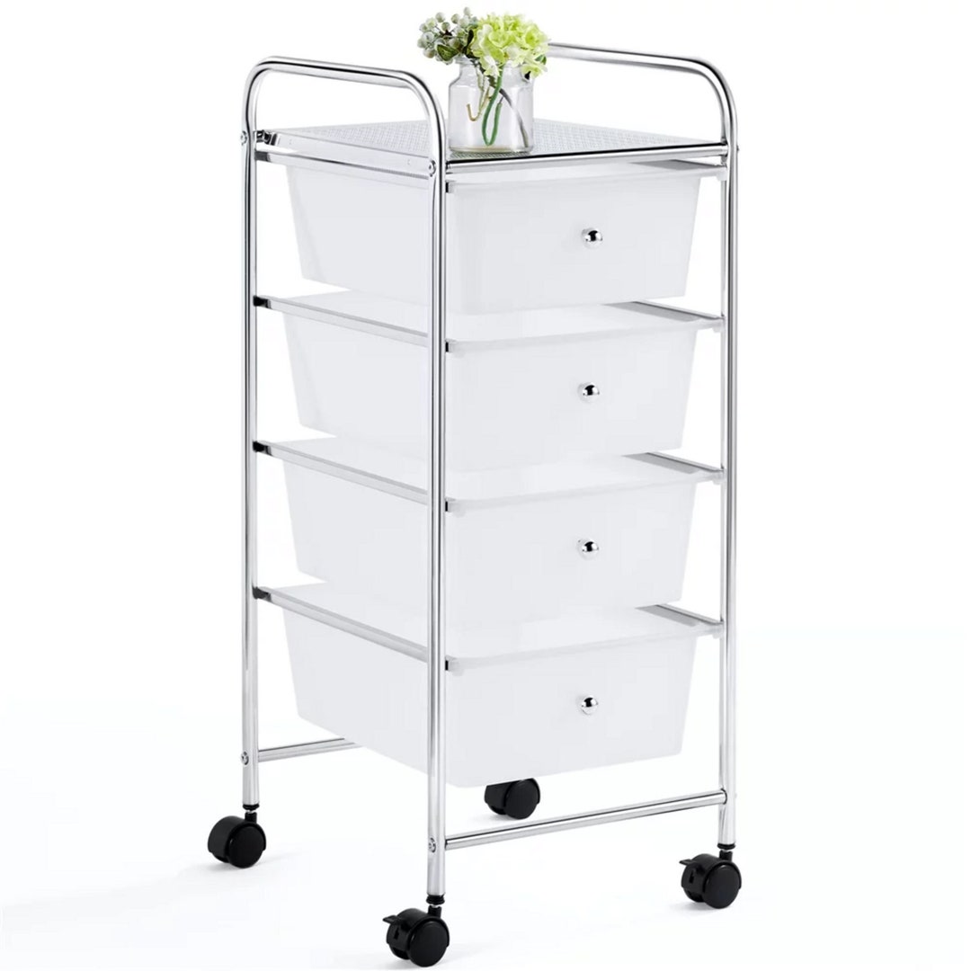 4 Drawers Rolling Cart Plastic Storage Cart and Organizer Metal Frame ...