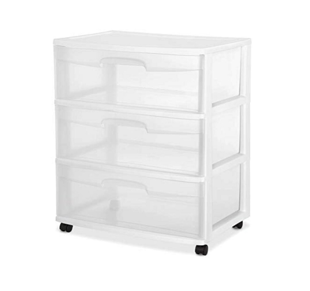Sterilite Wide 3 Drawer Storage Cart, Plastic Rolling Cart With Wheels ...