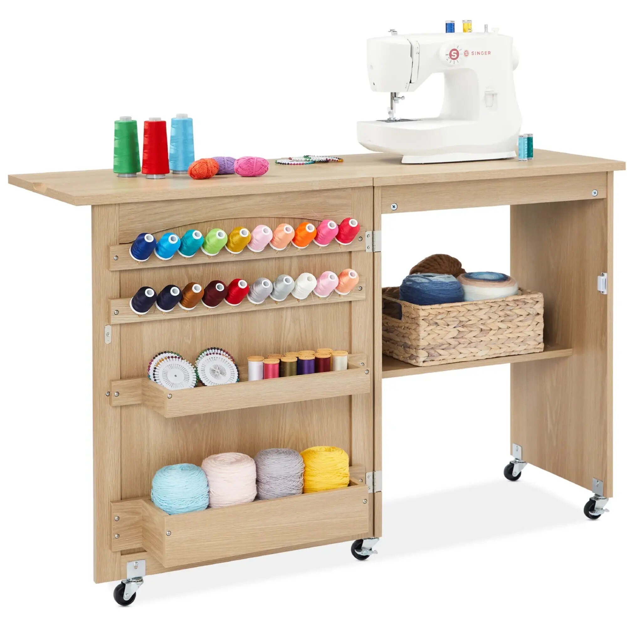 Folding Sewing Table Multipurpose Craft Station & Side Table W/ Wheels ...