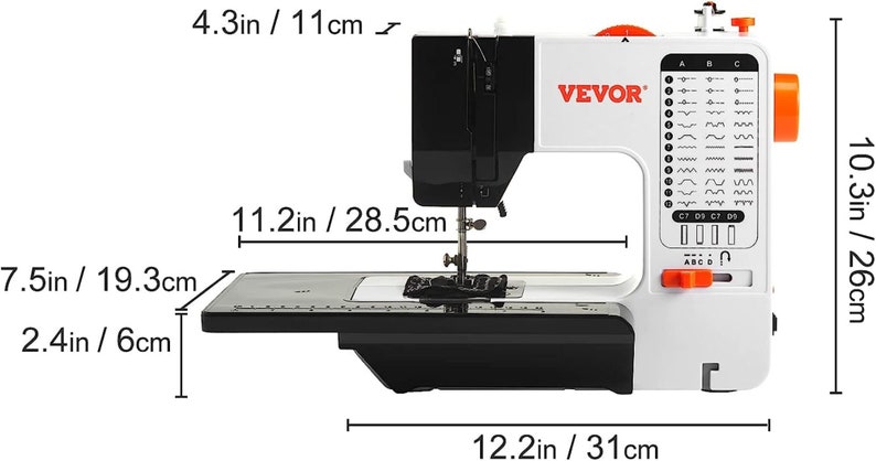 VEVOR Sewing Machine 38 Stitches Reverse Sewing Dual Speed Portable ...