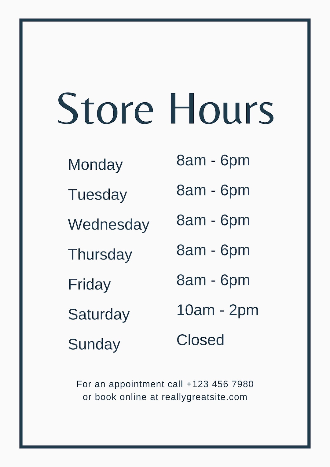 Store Hours Template - Etsy