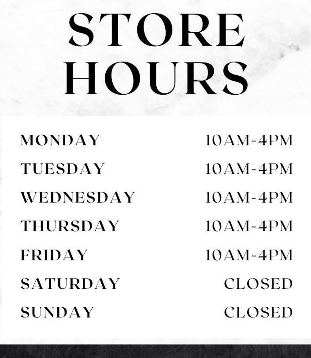Store Hours Template Fancy Marble Design - Etsy