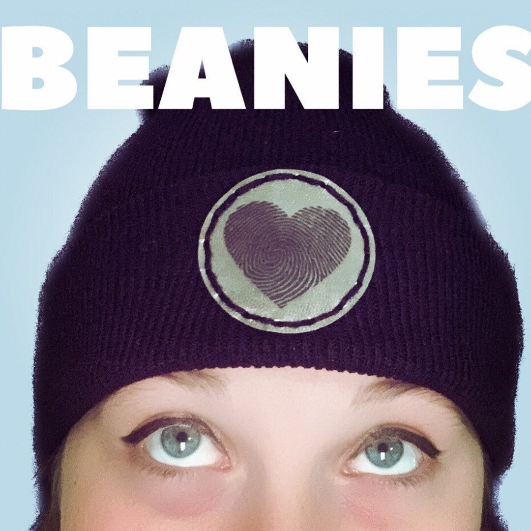 Heart-shaped Fingerprint Leather Patch Beanie Hat | Unique Valentines ...