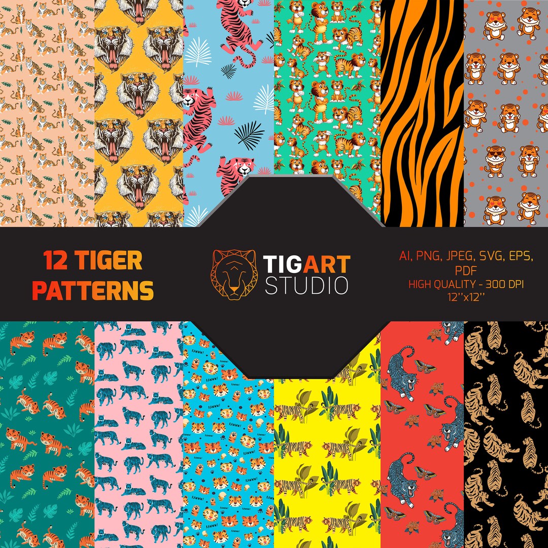 12 DIGITAL TIGER PATTERNS - Etsy