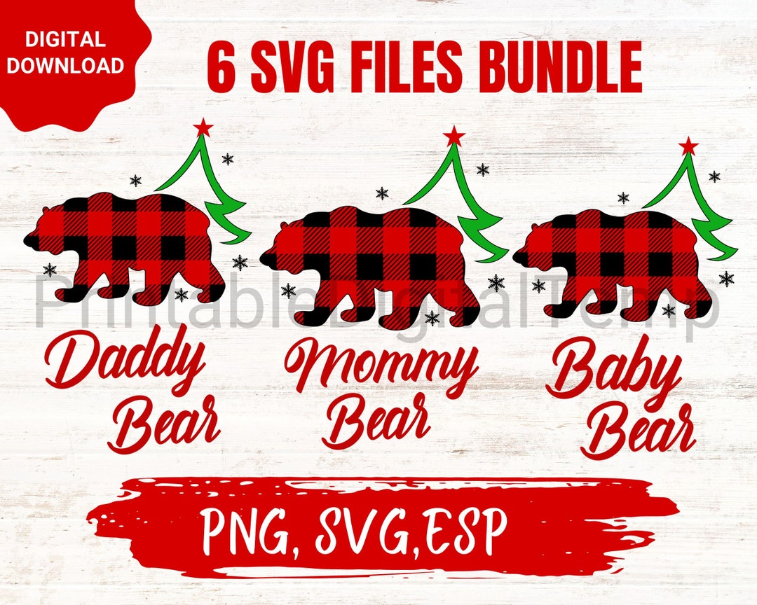 Christmas Family Bear SVG Bundle, Buffalo Plaid Bear SVG, Christmas Svg ...