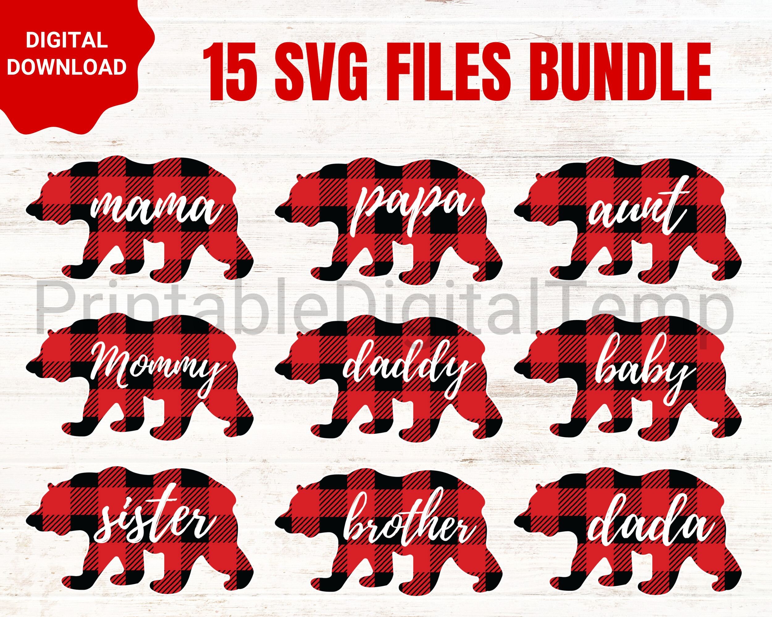 Christmas Bear Family SVG Bundle, Buffalo Plaid Bear SVG, Christmas Svg ...