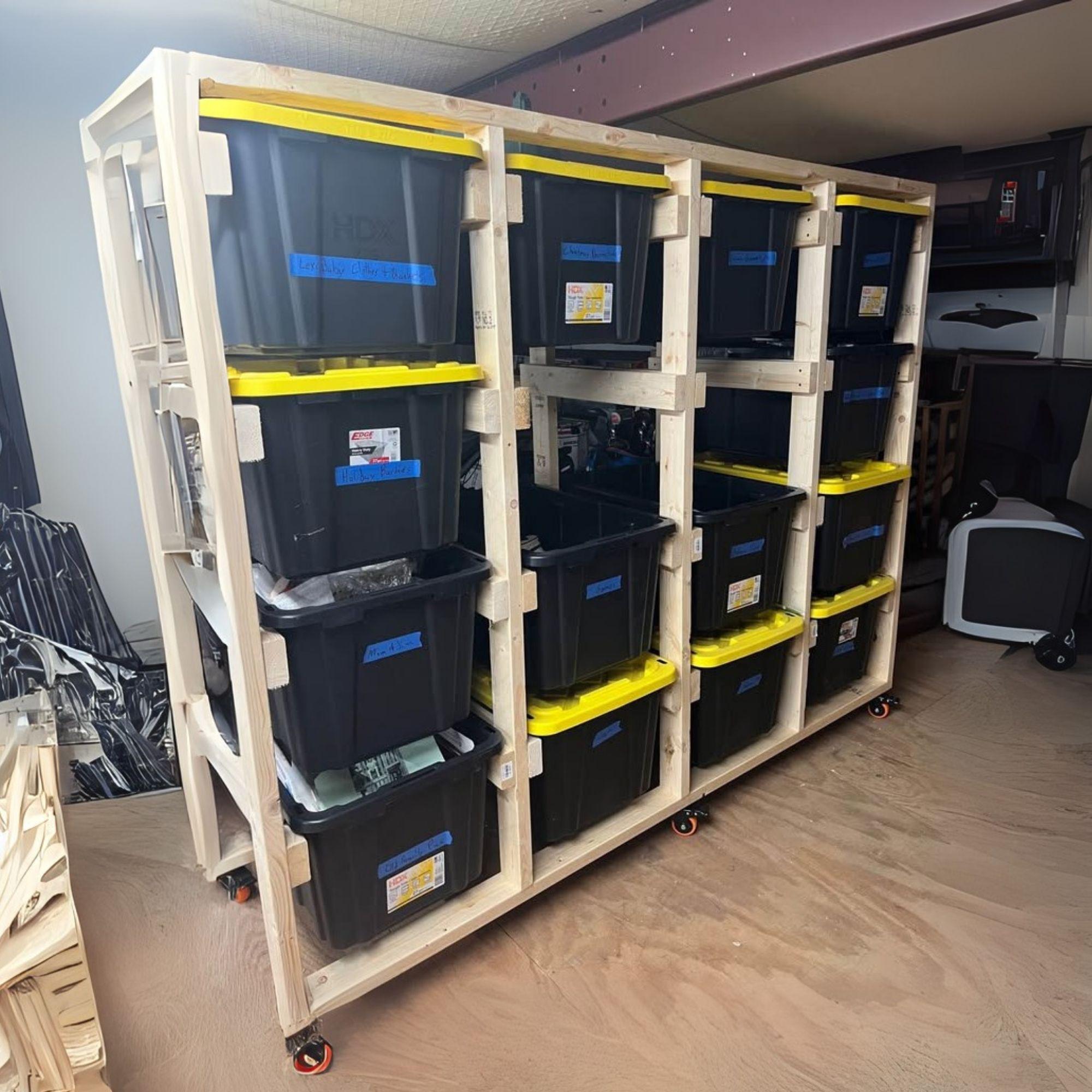 27 Gallon Bin Rack 4x4 | 16 Totes Gallon Storage Plan | DIY Storage ...
