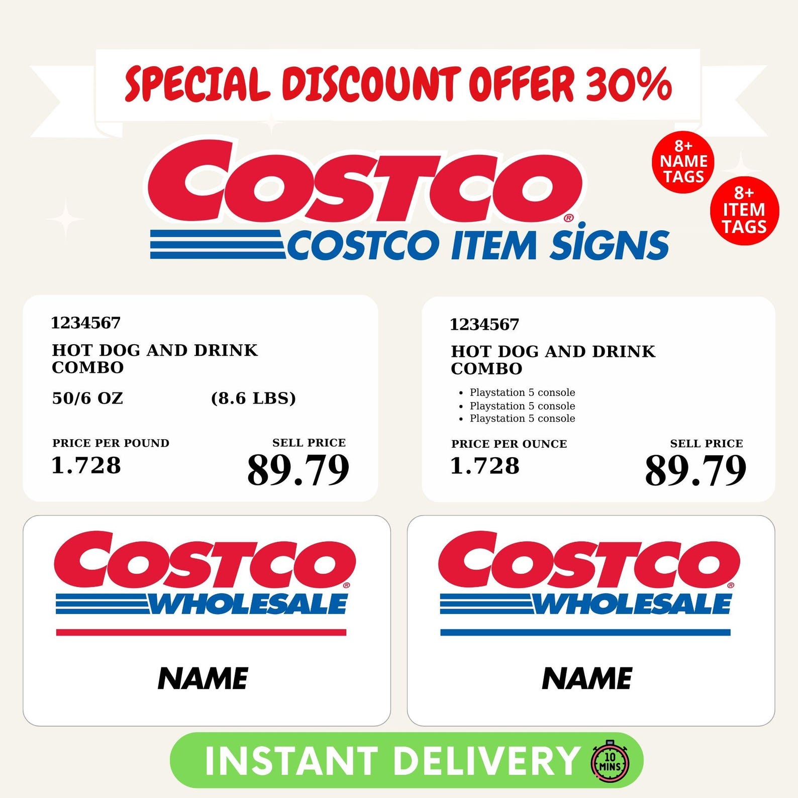 Costco Birthday Party Signs: Customizable Price Sign Canva Template - Etsy