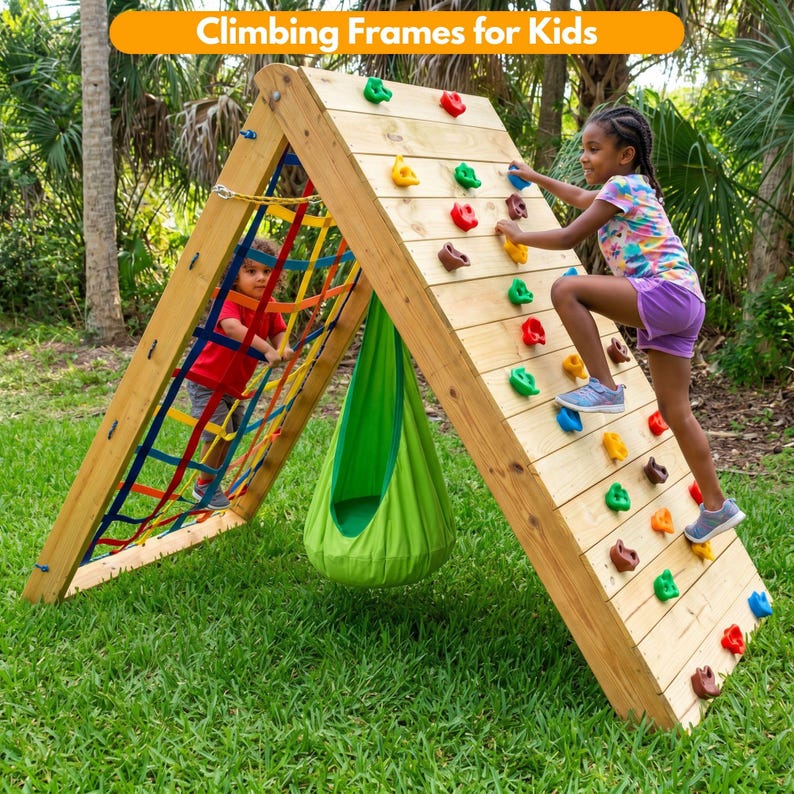 DIY Climbing Frame Plans PDF | Kids Wooden Climbing Wall, Rope Net | A ...