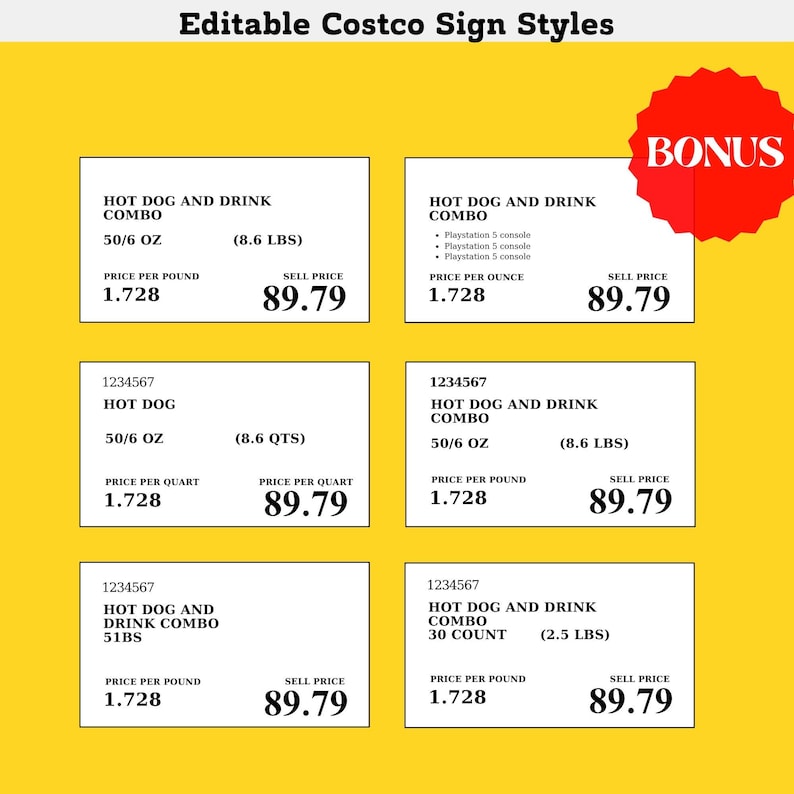 Costco Food Court Sign | Printable Menu, Price Tag (digital Download ...