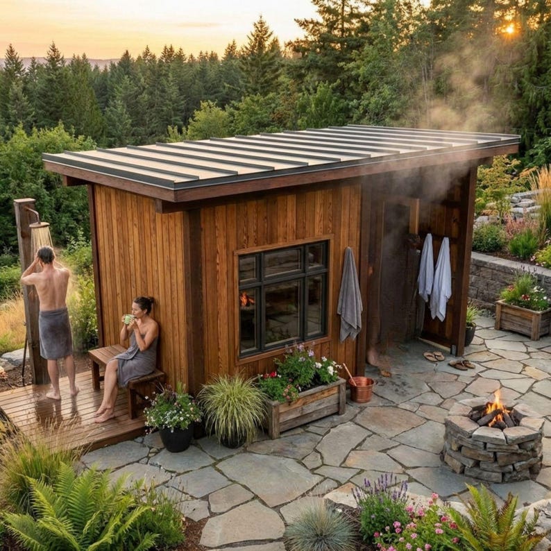 DIY Outdoor Sauna Plans | Modern Sauna Blueprints PDF | Sauna With ...