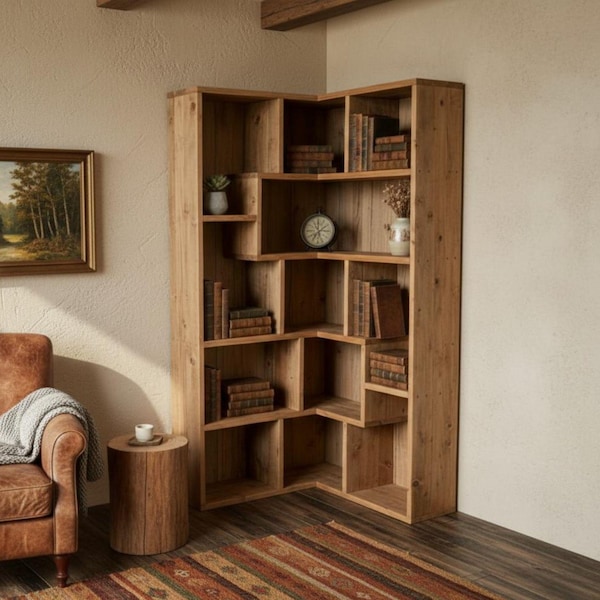 Corner Black Bookshelf - Etsy UK