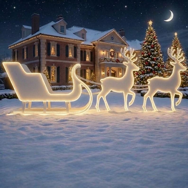 Life-size Santa Sleigh & Reindeer Plans | 2D Plywood Template for Outdoor Christmas Decor | DIY ...
