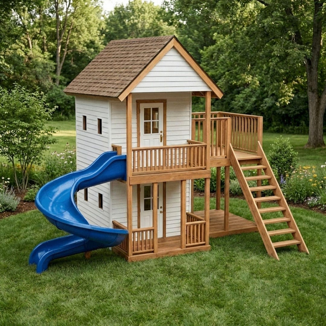 DIY 2-story Playhouse Plans | Kids Elevated Backyard Fort Blueprint ...