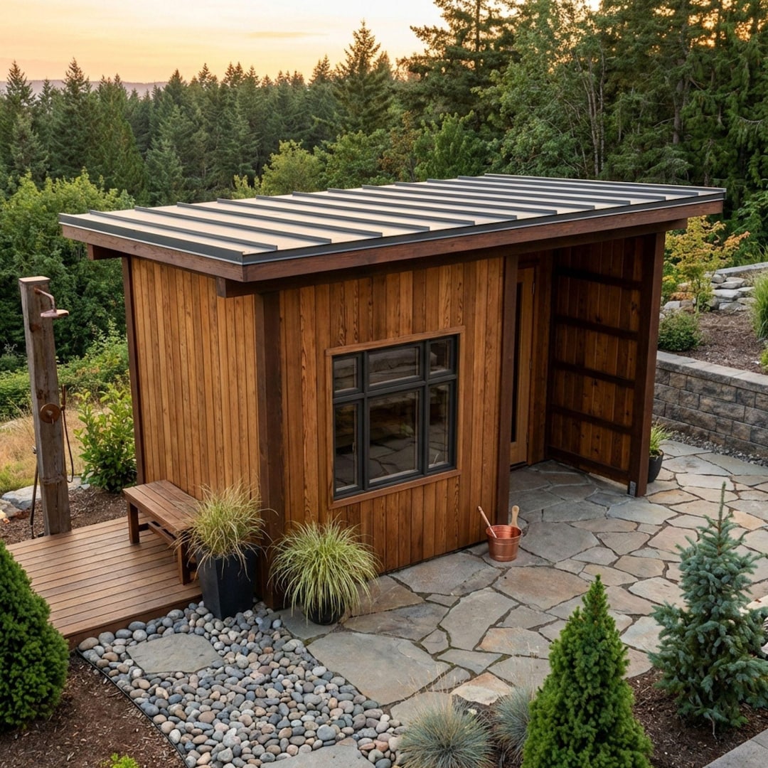 DIY Outdoor Sauna Plans | Modern Sauna Blueprints PDF | Sauna With ...