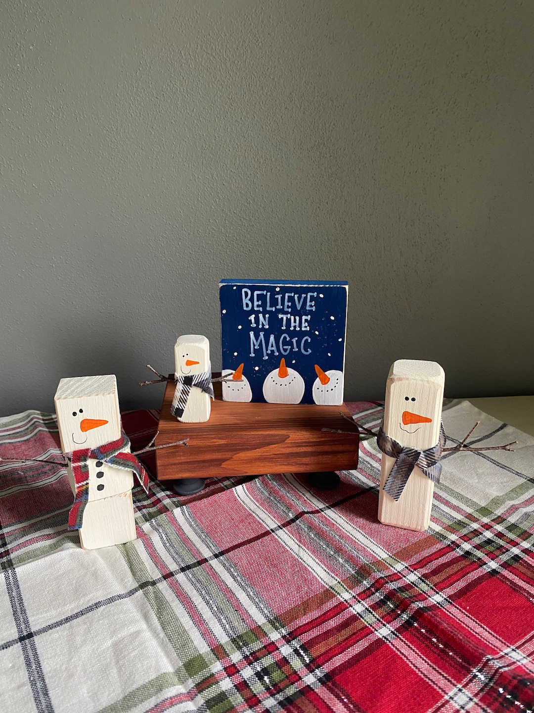 Wooden Snowmen Block Snowman Stack Taller Snowman Stick and Peewee ...