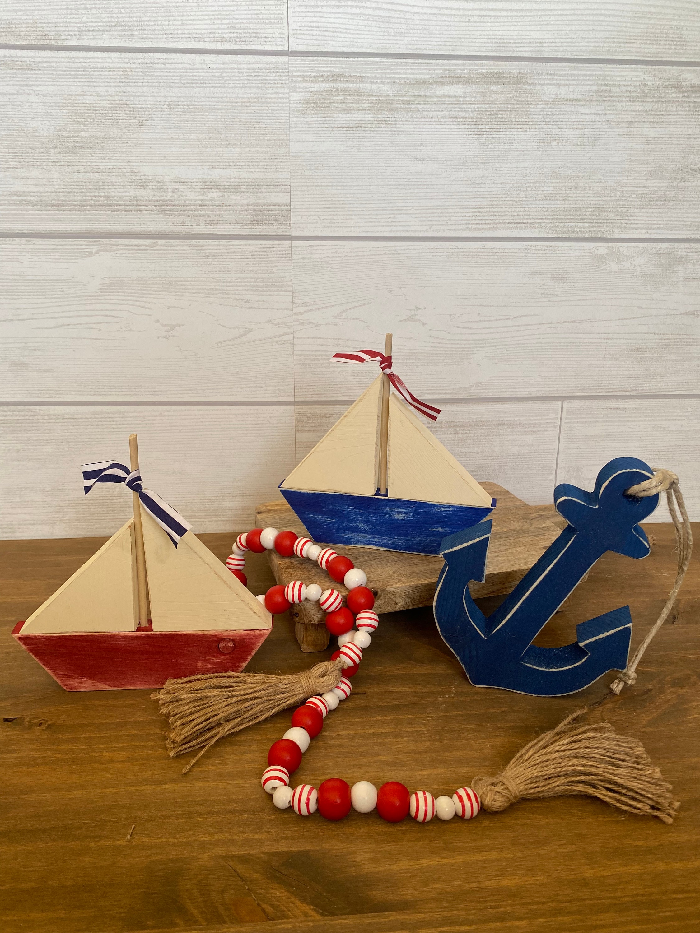 Sailboat Wooden Handmade Hand-painted Nautical Sailing Boat by Lavender ...