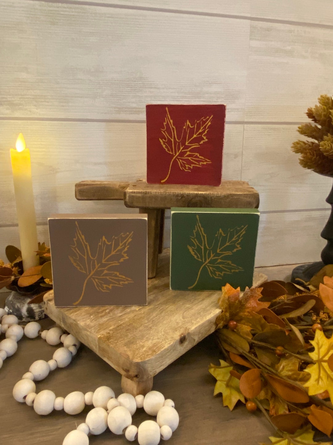 Fall Leaf Sign Decoration With Hand-painted Gold Leaf Fall Decor by ...