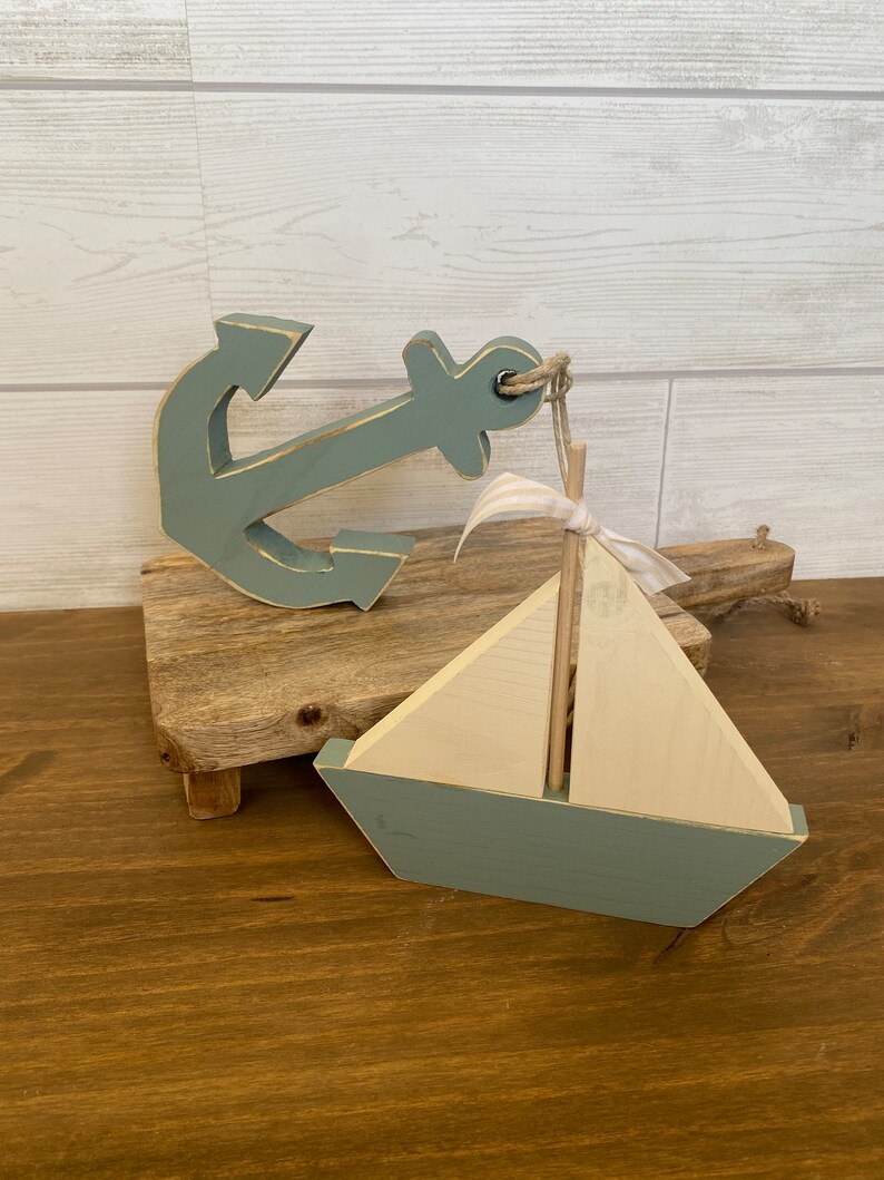 Sailboat Wooden Handmade Hand-painted Nautical Sailing Boat by Lavender ...