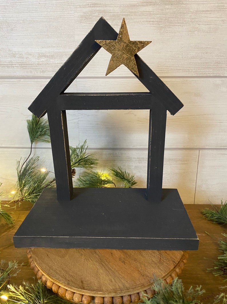 Kneeling Mary and Joseph Baby Jesus Manger Stable Christmas Nativity by ...