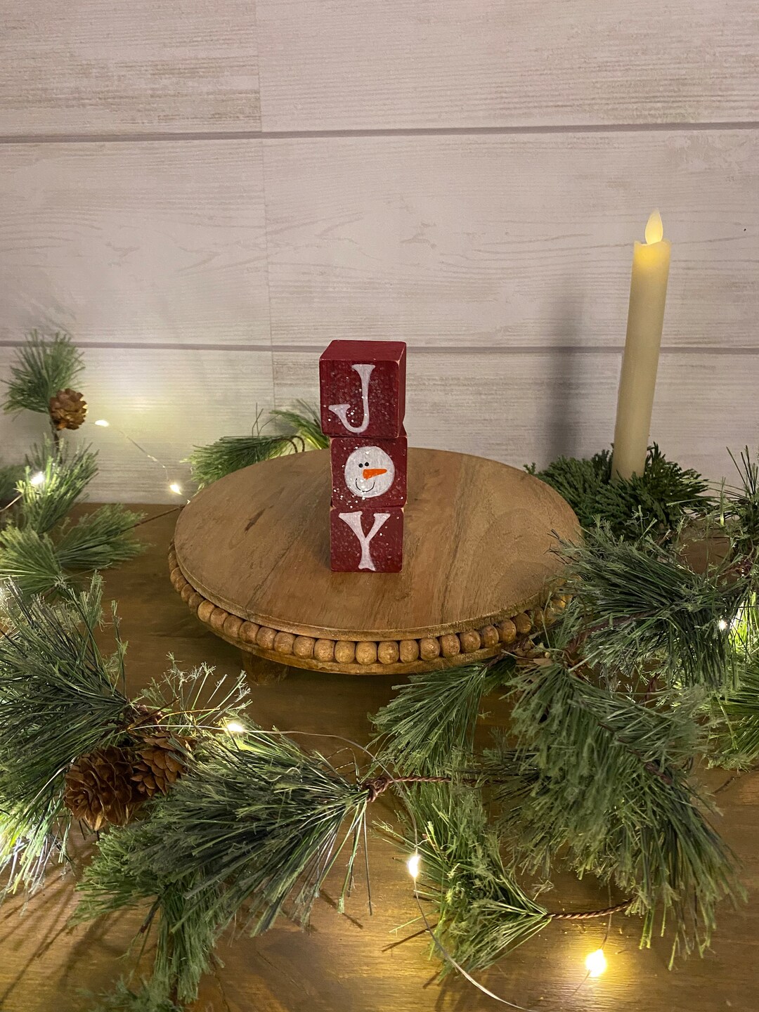 Joy Blocks Handpainted Snowman Face Decor or Gift Wooden Blocks With ...