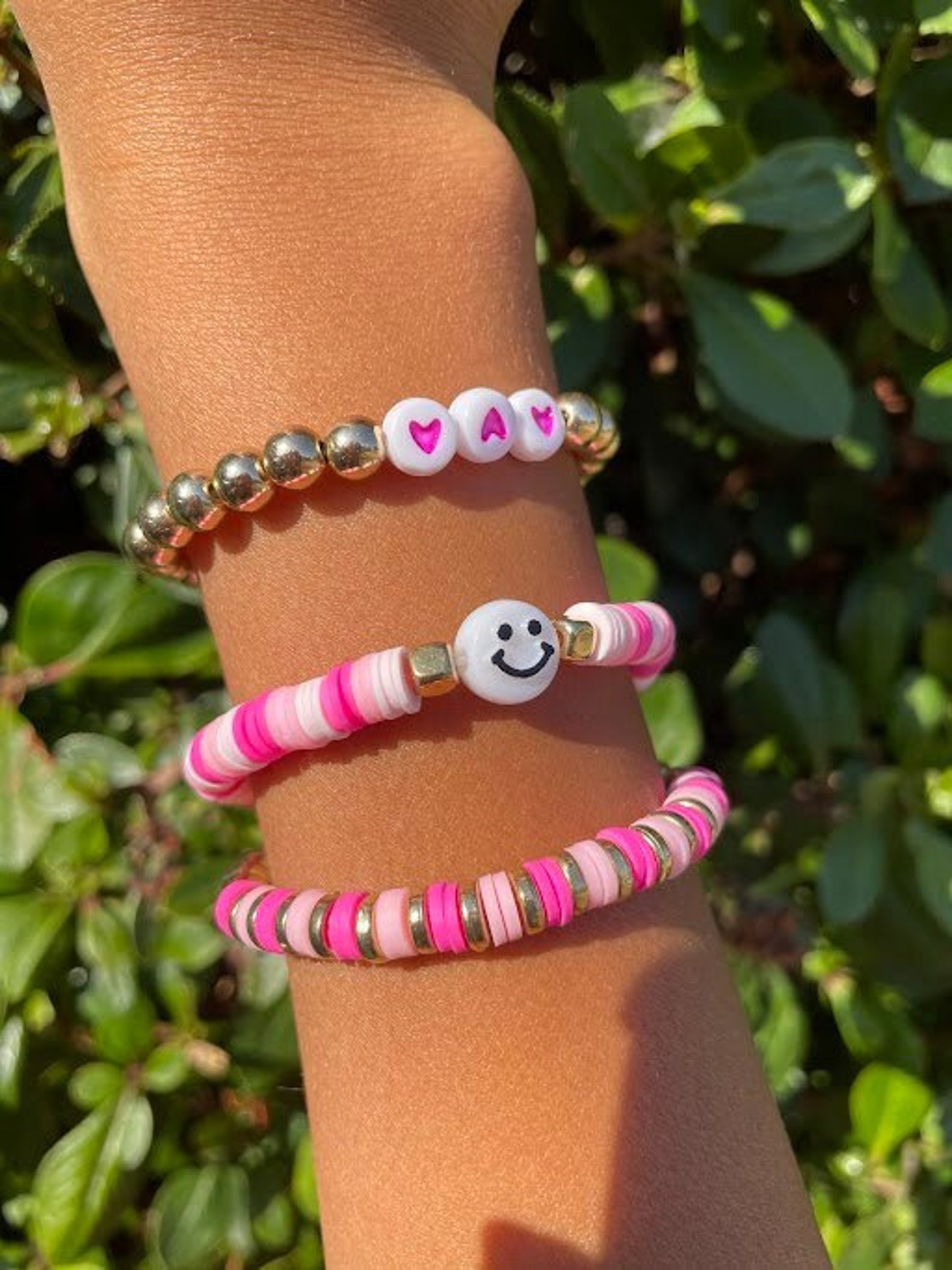 Aesthetic Pink Clay Bead Bracelet Set 1 Set 3 Pcs - Etsy