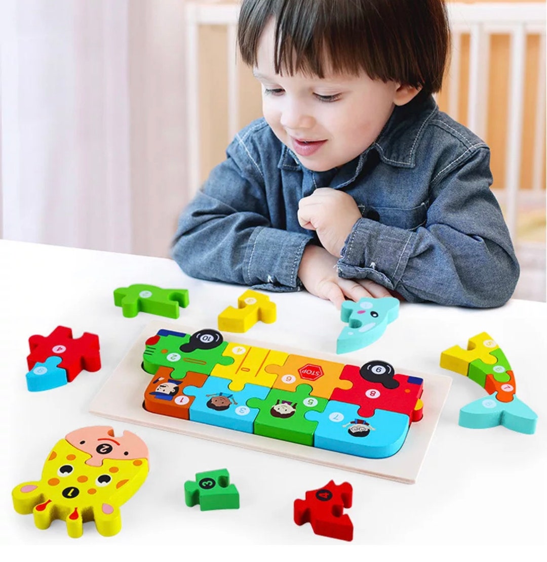 Jigsaw Wooden Puzzle Little Kids Early Educational Montessori Teachers ...