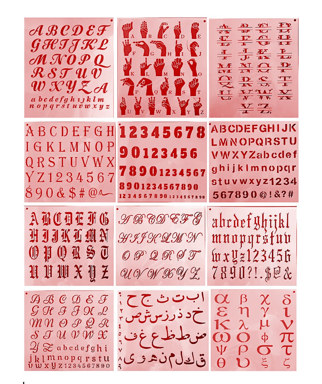 Educational Stencil Templates. Alphabet Letter Numbers Symbols & Signs ...