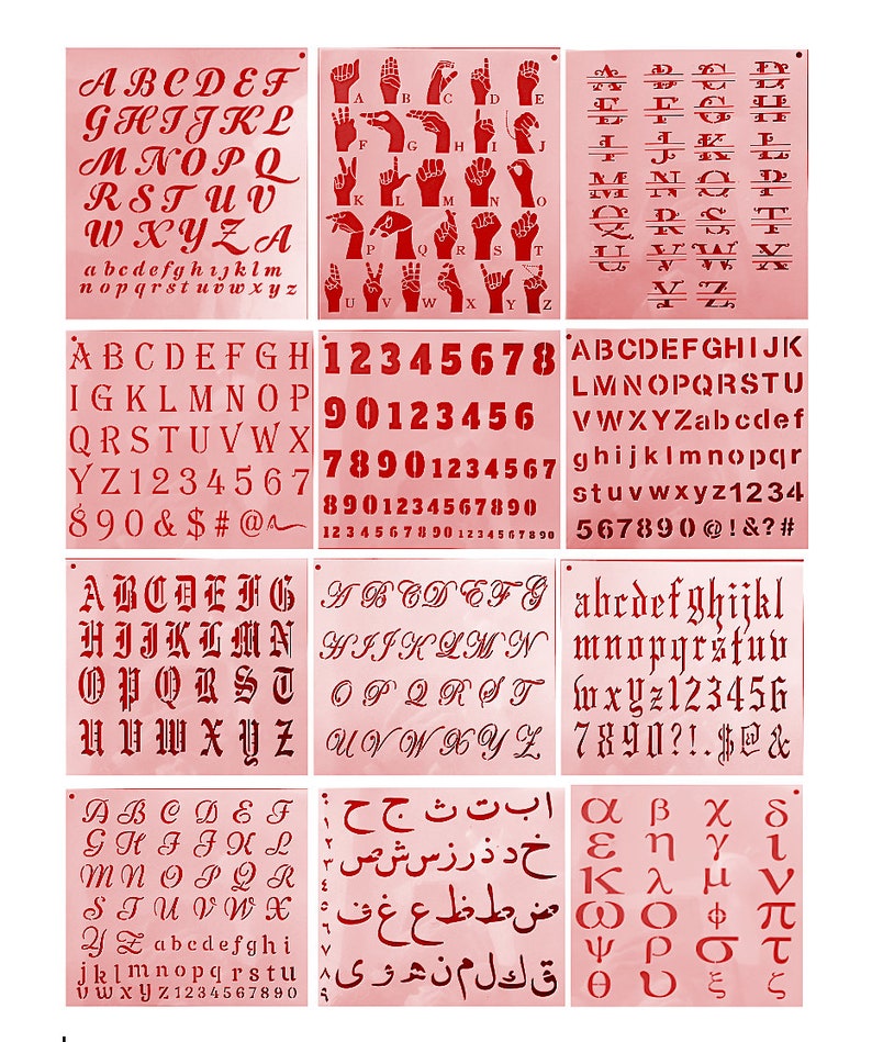 Educational Stencil Templates. Alphabet Letter Numbers Symbols & Signs ...
