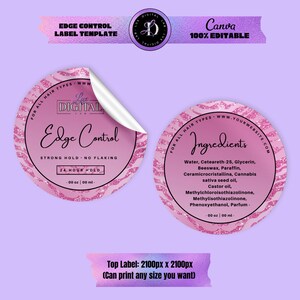 Pink Glitter Zebra Print EDGE CONTROL Label Template - Etsy