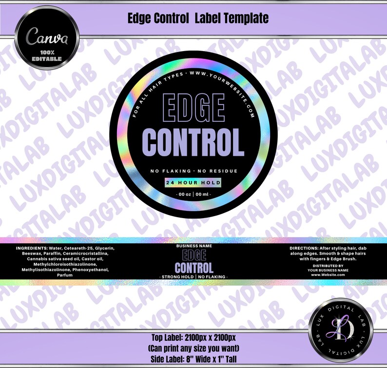 Iridescent Edge Control Label Template - Etsy