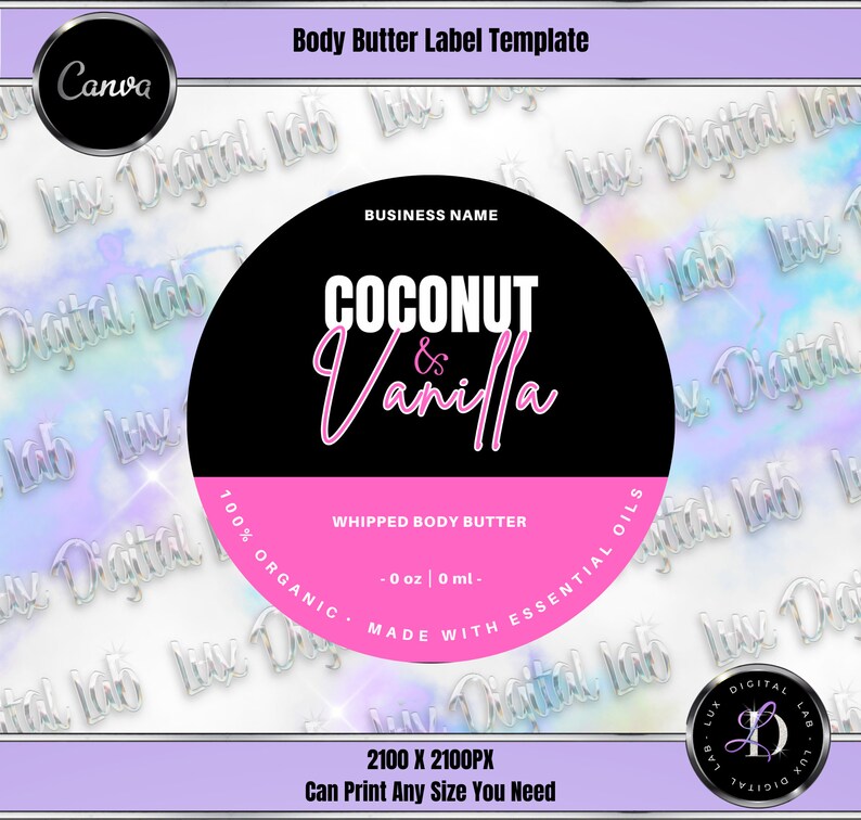 Pink & Black Body Butter Label Template - Etsy
