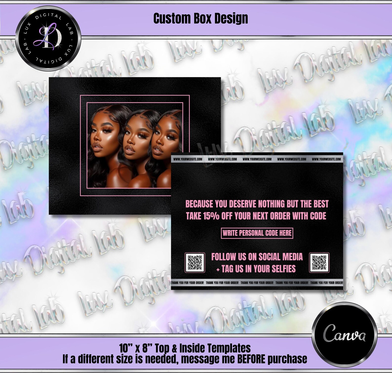 Silver/pink Beauty Box, Wig Box, Hair Box, Makeup Box, Editable ...