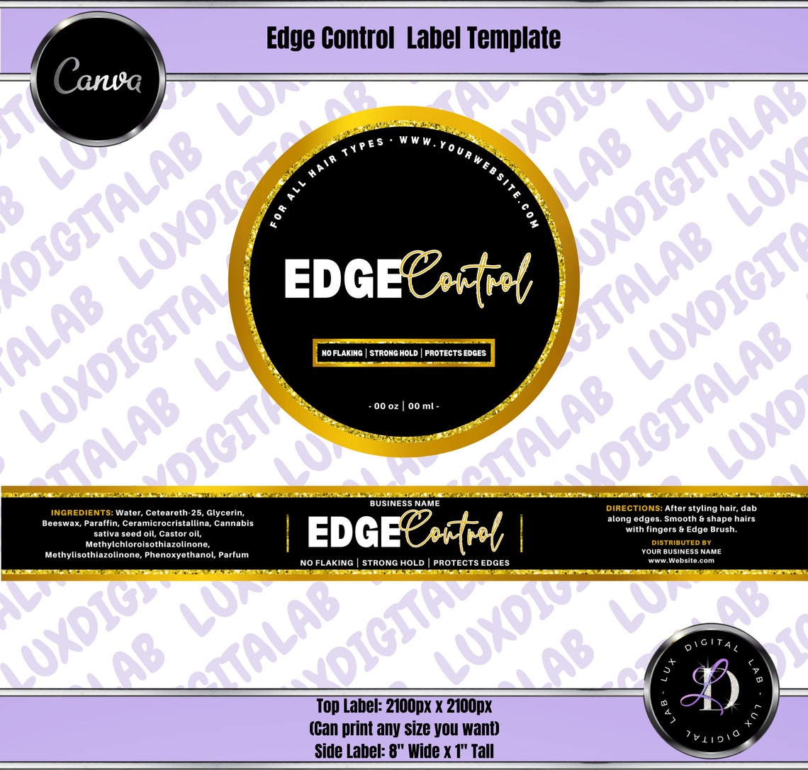 Gold & Glitter Edge Control Label Template - Etsy