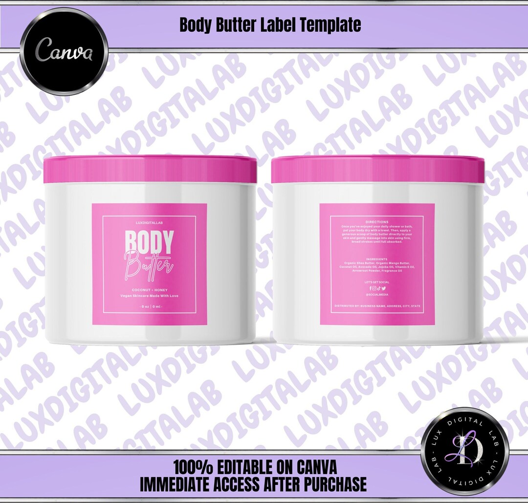Editable Pink Body Butter Label Template - Etsy