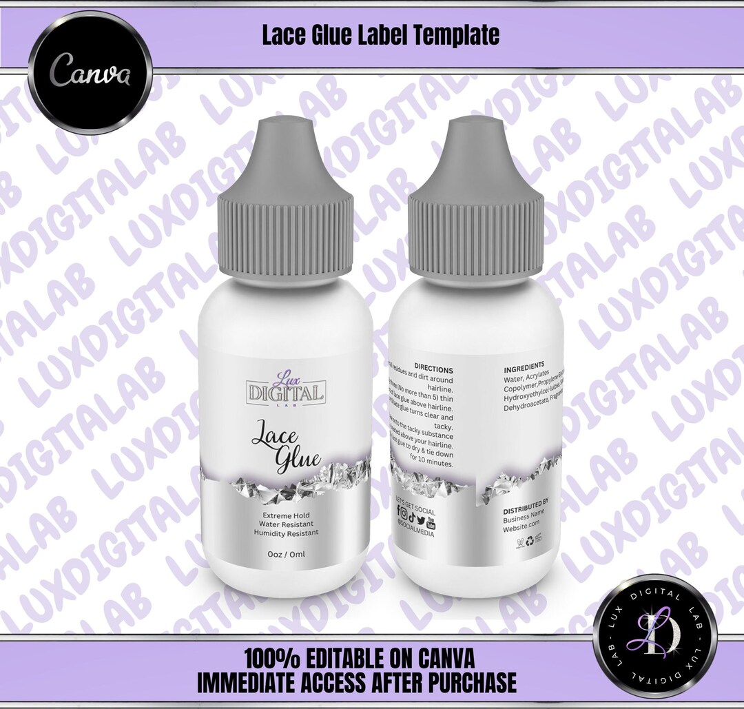 Silver Crystals Editable Lace Glue Label Template - Etsy