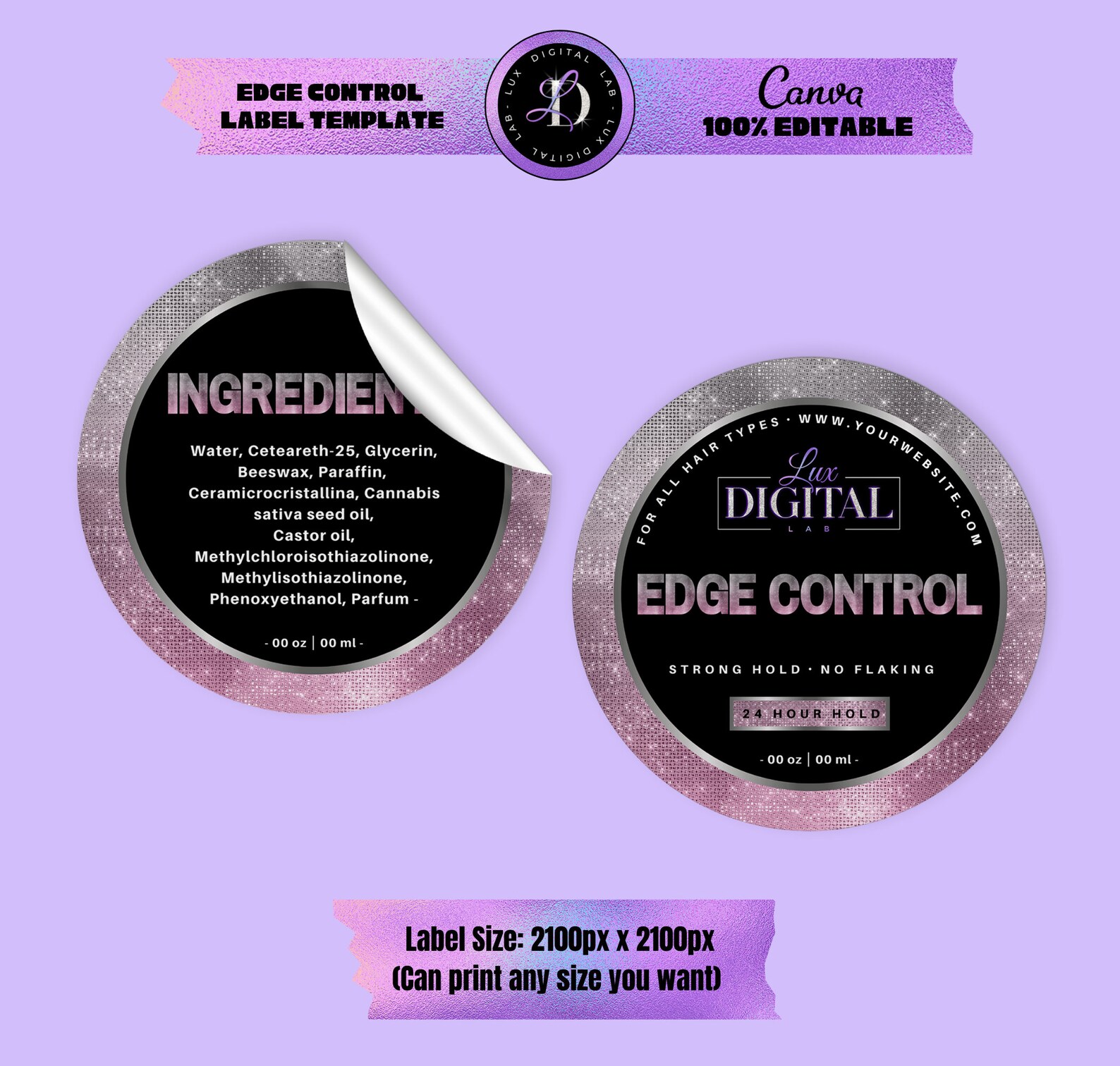 Glitter Gradient EDGE CONTROL Label and Ingredients Label - Etsy