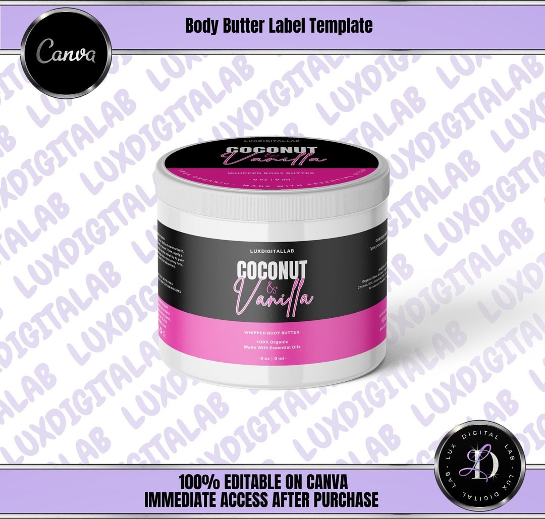 Pink & Black Body Butter Label Template - Etsy