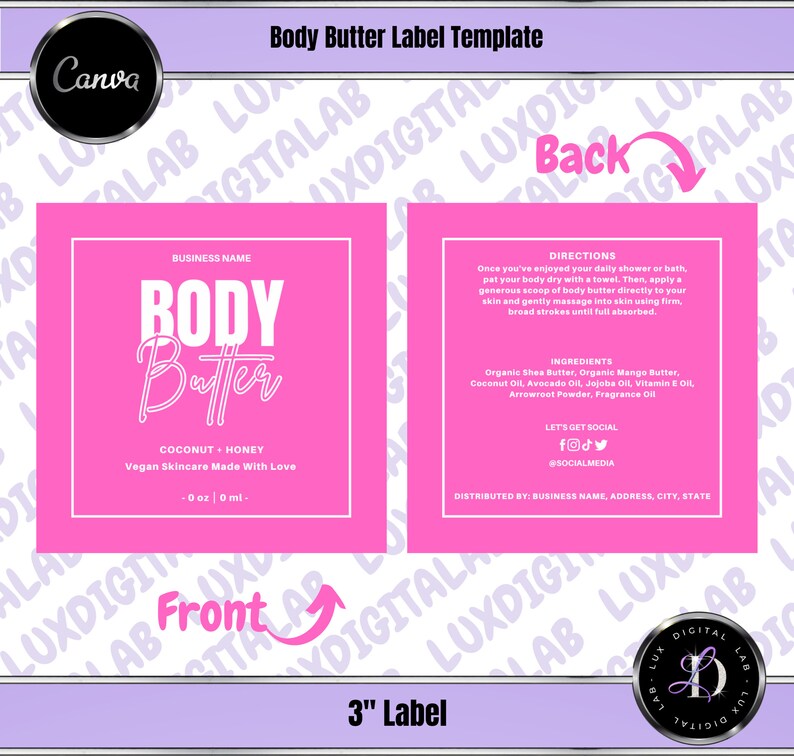 Editable Pink Body Butter Label Template - Etsy