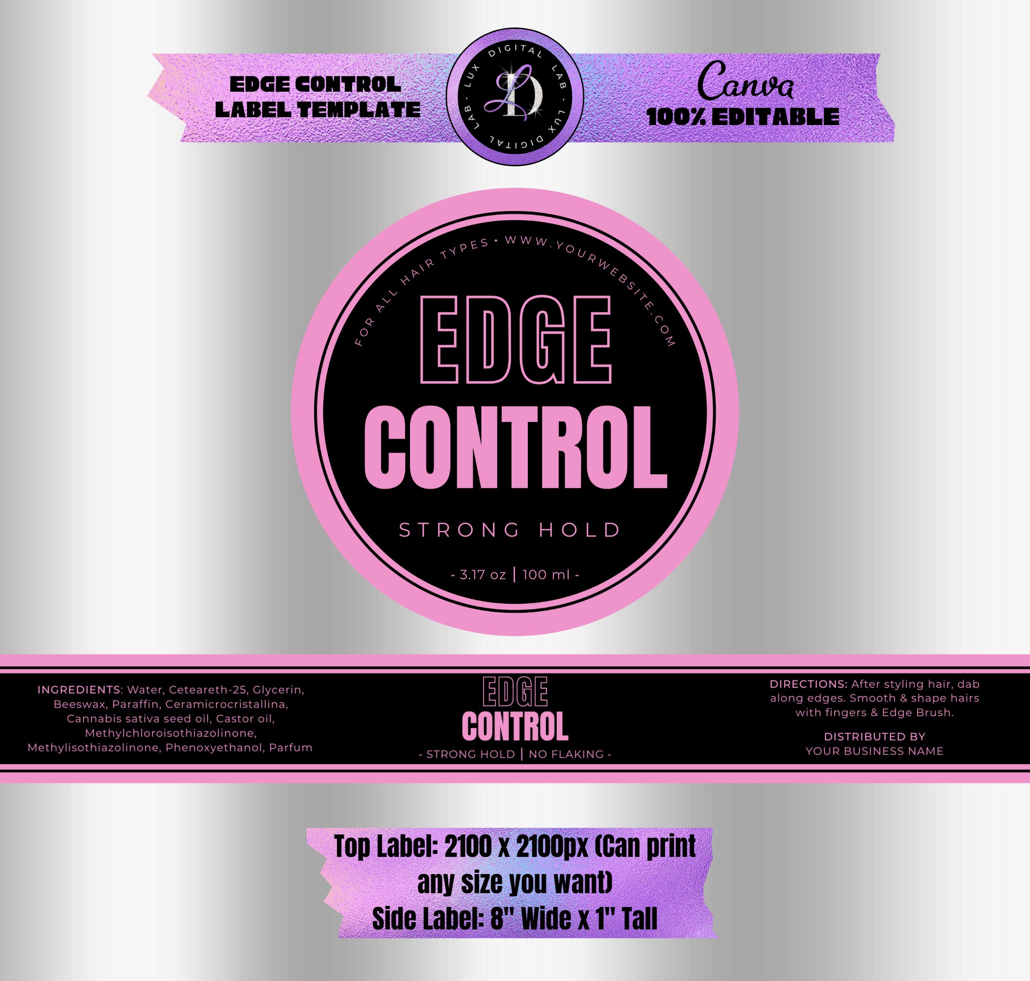 EDGE CONTROL Label Template - Etsy