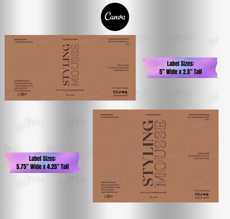 Brown Styling Mousse Label Template - Etsy