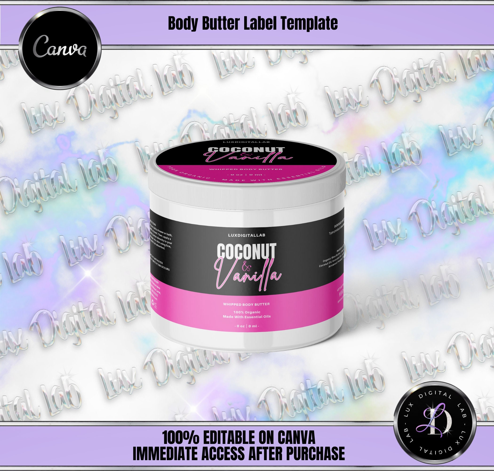 Pink & Black Body Butter Label Template - Etsy