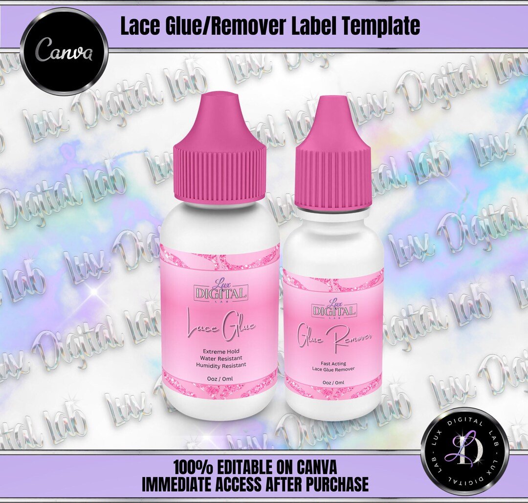 Pink Glitter Zebra Print Editable Lace Glue & Glue Remover Label ...